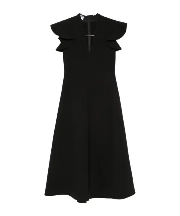 Moschino Ruffled-sleeve V-neck Midi Dress - Black