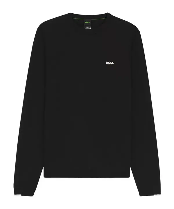 Hugo Boss Long-sleeved Crewneck Sweatshirt With Ribbed Details - Black