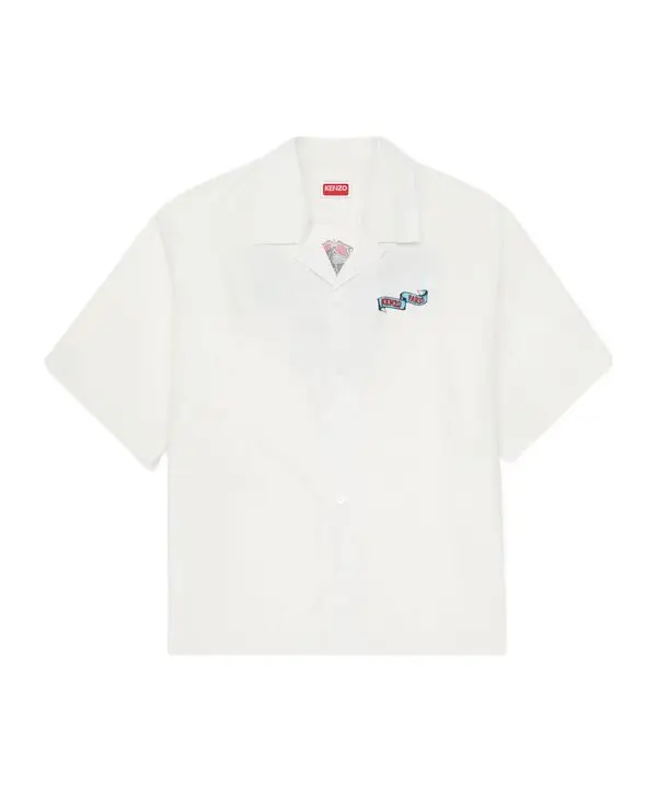 Kenzo Jumping Tiger' Haiwaiian Short Sleeve Shirt In Cotton Poplin - White