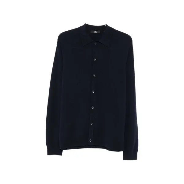 7 For All Mankind Knitted Button-up Long-sleeve Shirt - Navy Blue