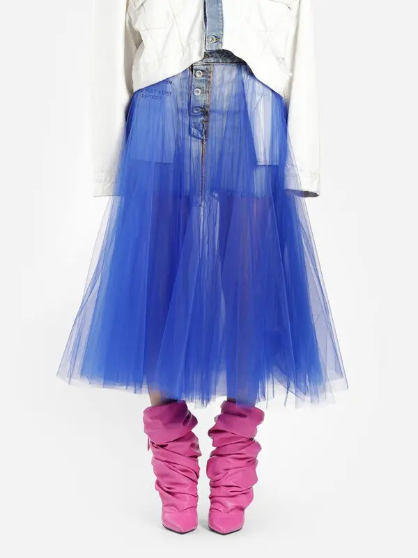 BEN TAVERNITI UNRAVEL PROJECT Tulle Spliced Denim Skirt