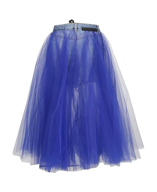 BEN TAVERNITI UNRAVEL PROJECT Tulle Spliced Denim Skirt