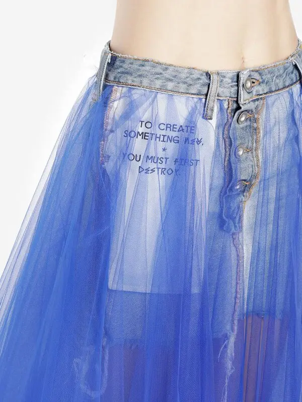BEN TAVERNITI UNRAVEL PROJECT Tulle Spliced Denim Skirt