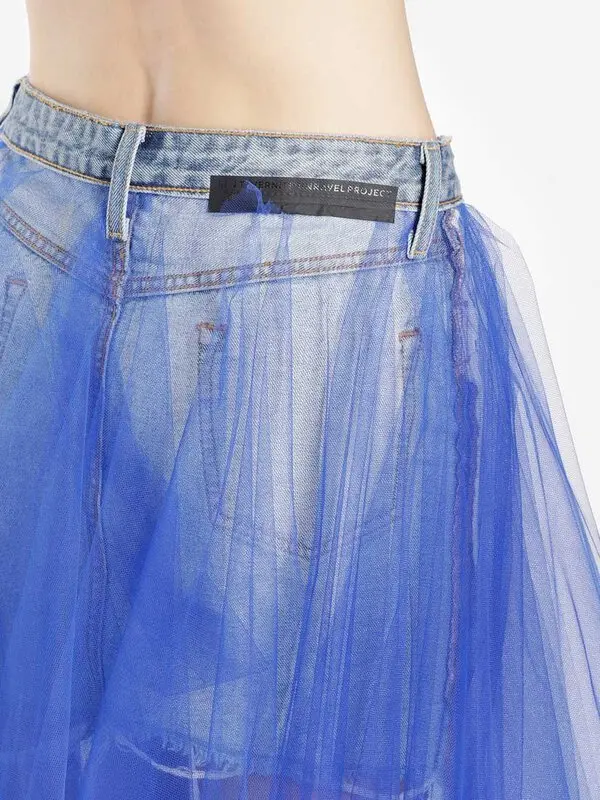 BEN TAVERNITI UNRAVEL PROJECT Tulle Spliced Denim Skirt
