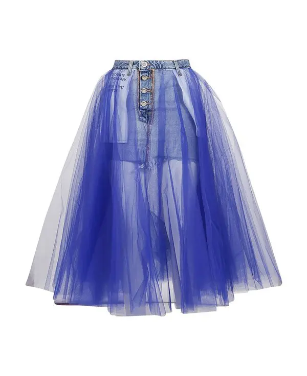 BEN TAVERNITI UNRAVEL PROJECT Tulle Spliced Denim Skirt - No