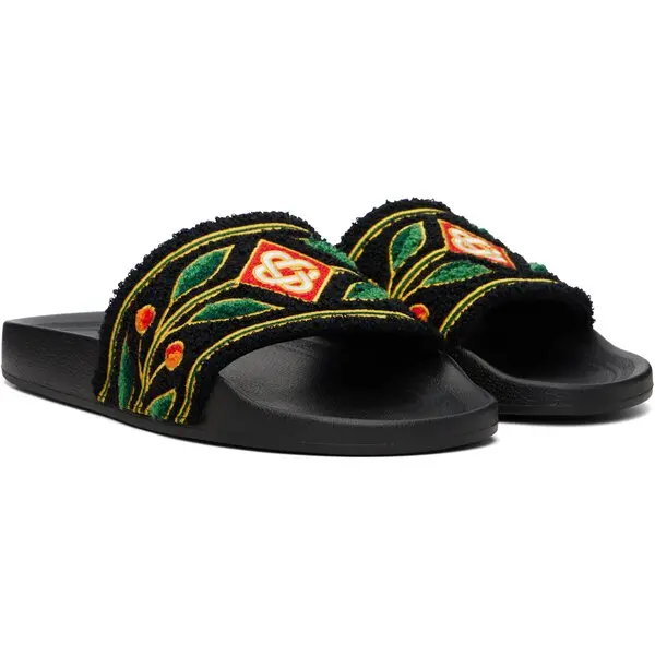 Casablanca Laurel Terry Embroidered Slides