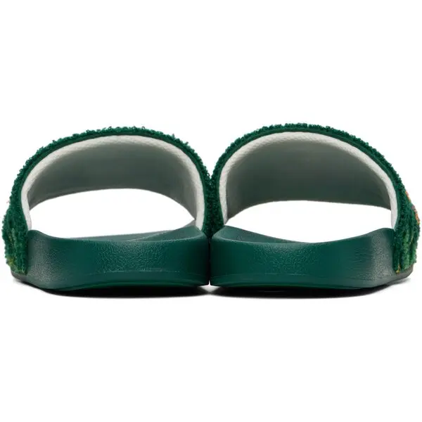 Casablanca Laurel Terry Embroidered Slides - Green