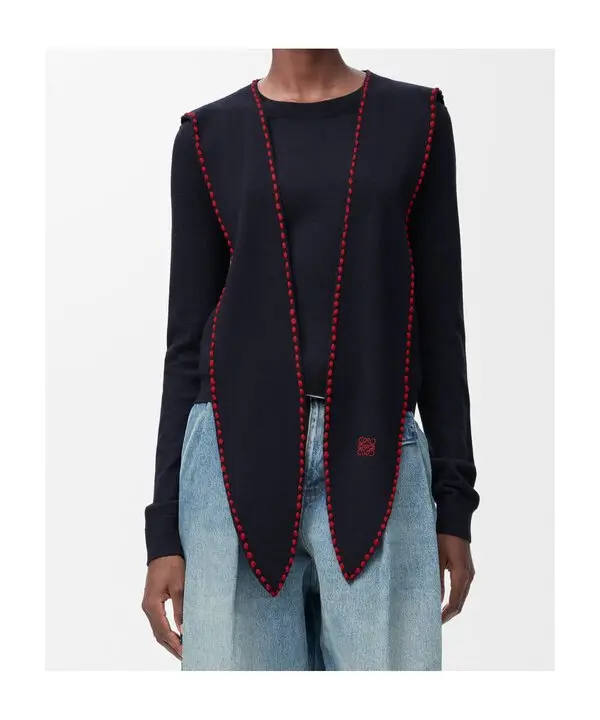 Loewe Long-sleeved Sweater With Embroidered Bow Detail - Navy Blue/red