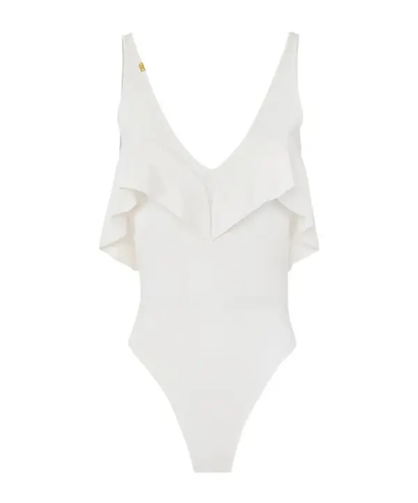 Elisabetta Franchi V-neck Flounce Bodysuit - White
