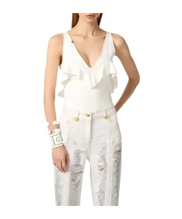 Elisabetta Franchi V-neck Flounce Bodysuit