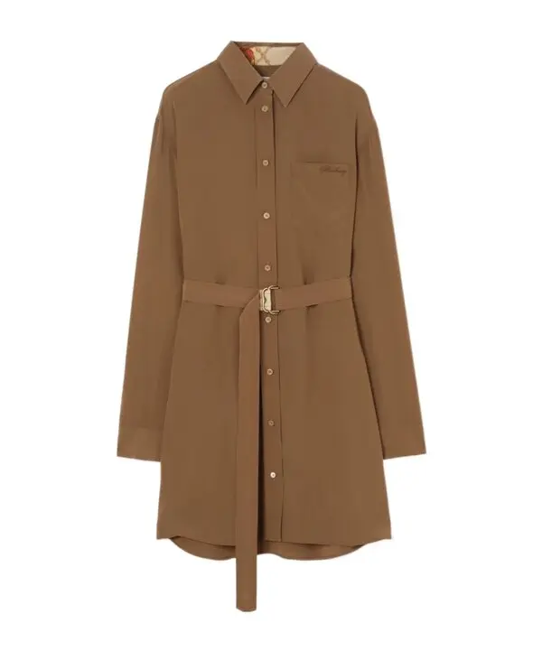 Burberry Belted Waist Shirt Midi Dress - Puddle Brown