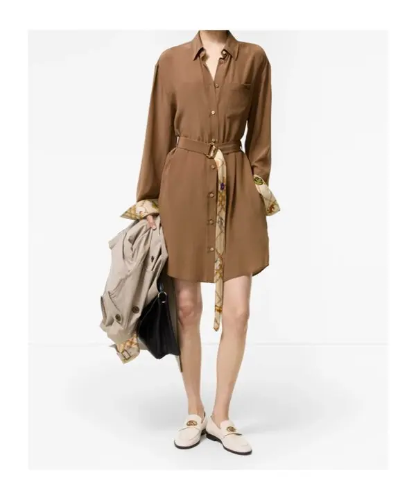 Burberry Belted Waist Shirt Midi Dress - Puddle Brown
