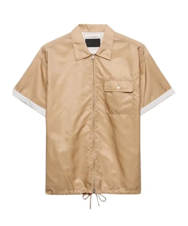 Prada Short-sleeved Re-nylon Zipper Shirt - Camel Brown