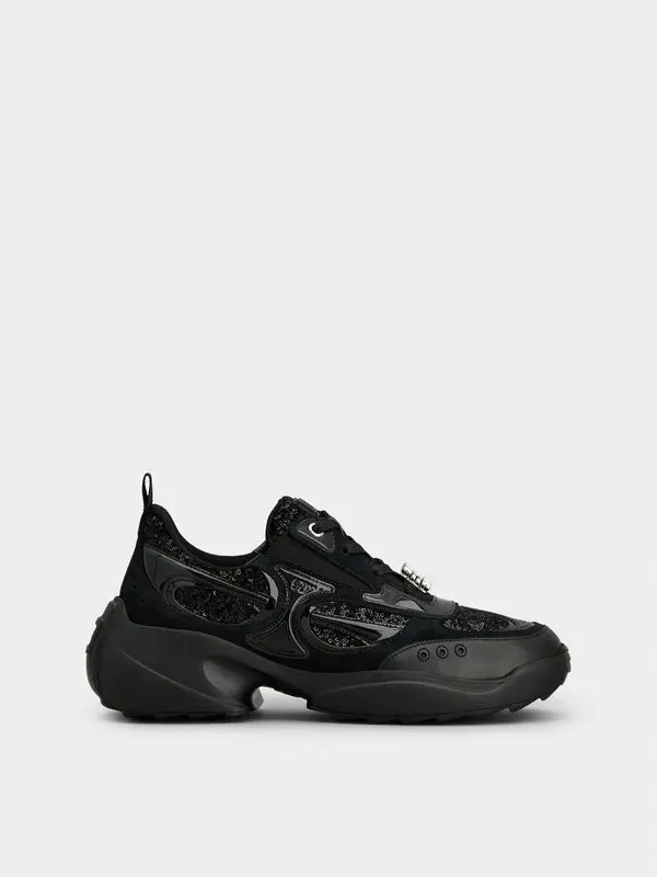 ROGER VIVIER Viv' On The Run Sneakers With Sequins - Black
