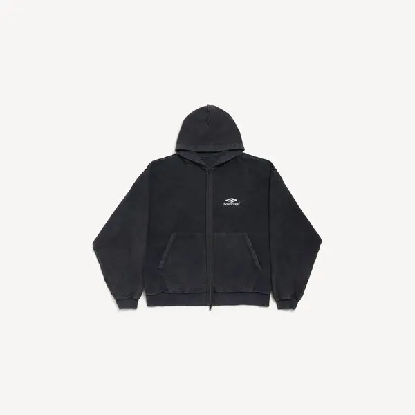 Balenciaga 3b Sports Icon Inside-out Zip-up Hoodie - Black