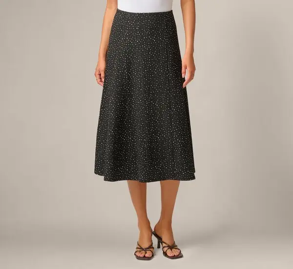 Adrianna Papell Textured Knit Gored Midi Skirt In Black Ivory Scribble Dot - Black/ivory Scribble Dot
