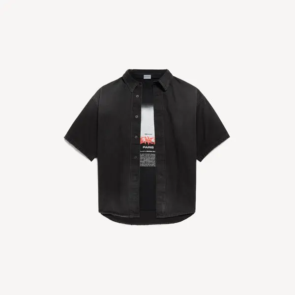 Balenciaga The Door Denim Hybrid Short Sleeve Shirt - Black