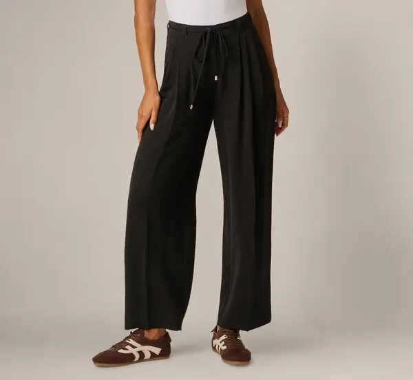 Adrianna Papell Tie Belt Airflow Pleated Wide Leg Pant - Black