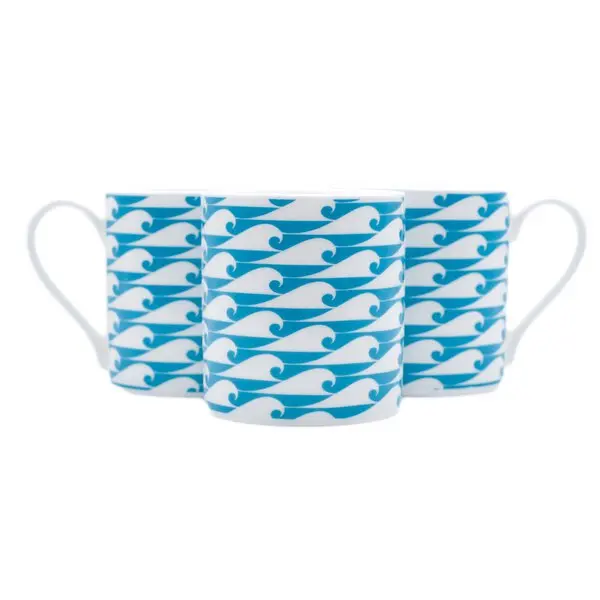 THE CORNISH SURFER Green / Blue / White Fine Bone China Small Wave Mug Set| Ocean Jade, White - Green/blue/white
