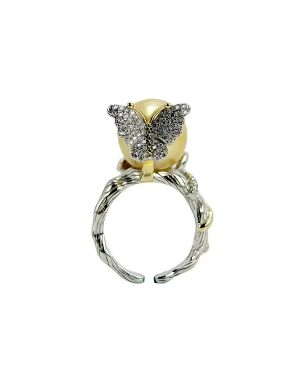 SMUCCII Elysia Golden South Sea Pearl And Diamond Butterfly Ring - Gold