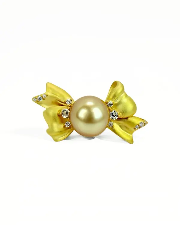 SMUCCII Aurevra 11mm South Sea Golden Pearl And Zirconia Ring In Matte -plated Sterling Silver - Gold