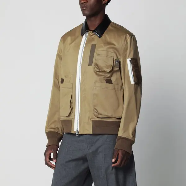 Sacai Cotton And Nylon Bomber Jacket - Beige