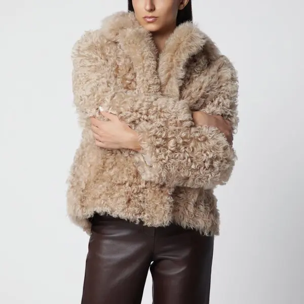 BLANCHA Short Shearling Fur Jacket - Beige