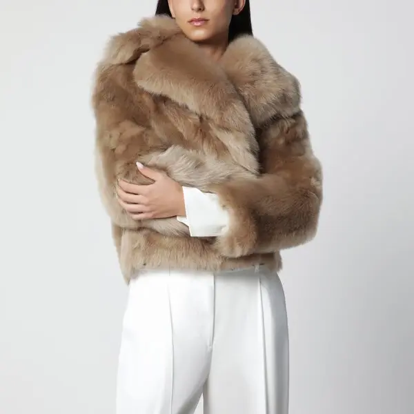BLANCHA Short Shearling Fur Jacket - Beige