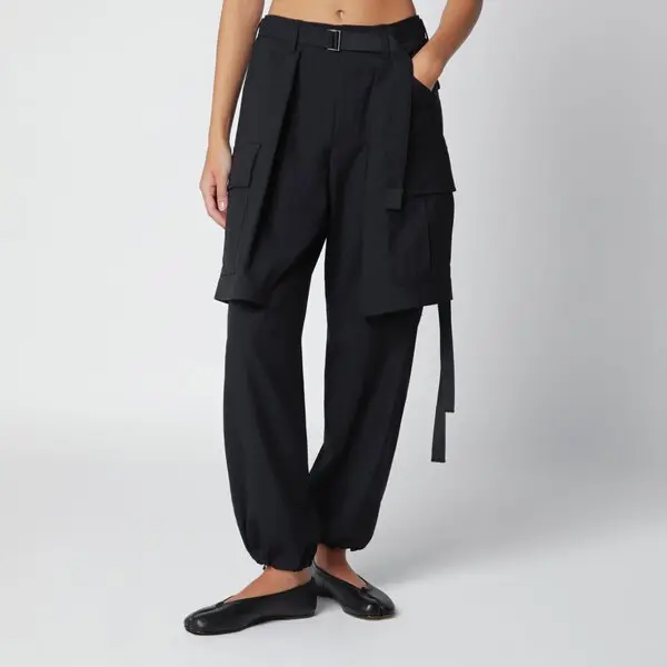 Sacai Wool-blend Cargo Trousers - Black