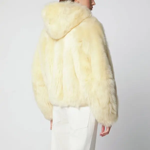 BLANCHA Lemon Beige Hooded Fur Jacket