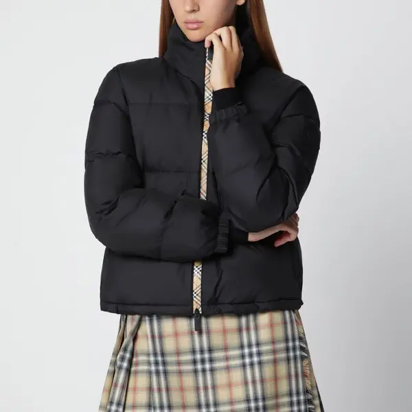Burberry Zip-up Down Jacket With Check Detail