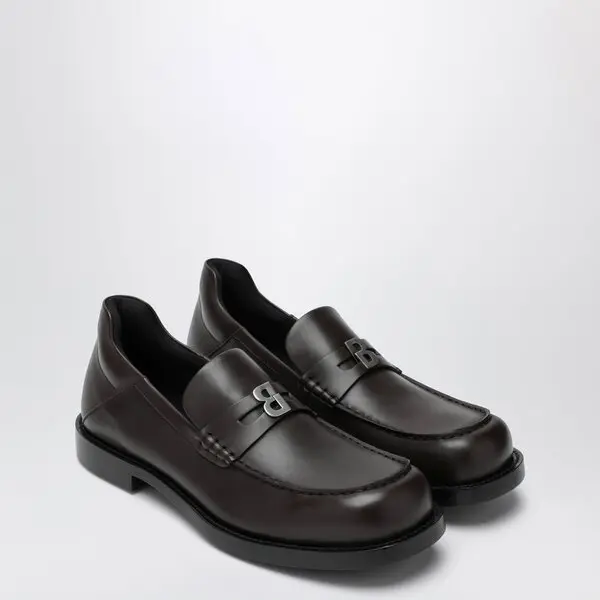 Balenciaga Mocha Leather Loafers With Bb Metal Logo