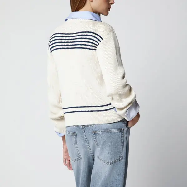Balenciaga Ribbed Cotton Sweater With Striped Detail - Blue