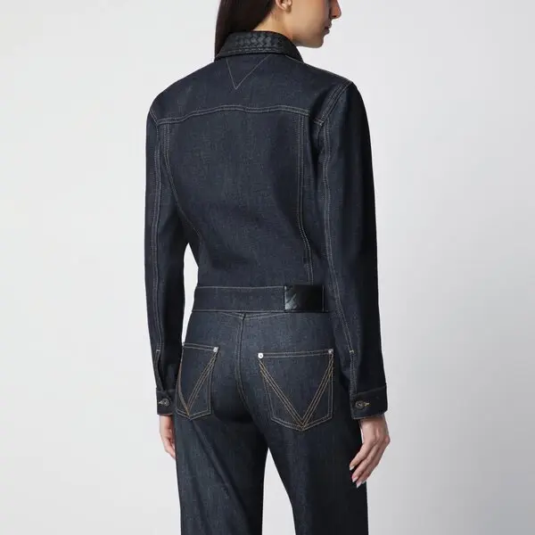 Bottega Veneta Denim Jacket With Intrecciato Collar - Blue