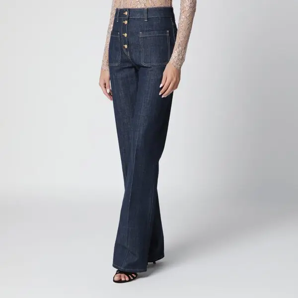 Valentino Garavani Cotton Denim Pants With Logo Buttons - Blue