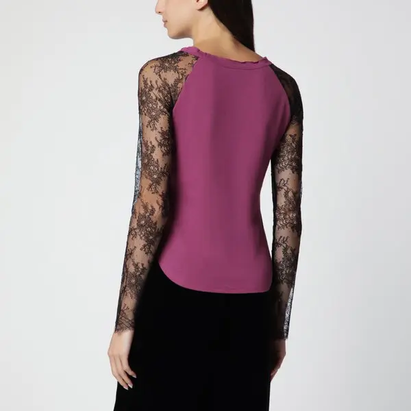 Valentino Garavani Cotton Jersey T-shirt With Lace Sleeves - Pink