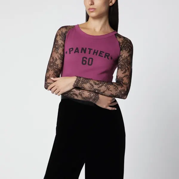 Valentino Garavani Cotton Jersey T-shirt With Lace Sleeves - Pink