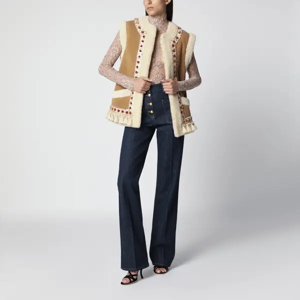 Valentino Garavani Camel Shearling And Suede Vest