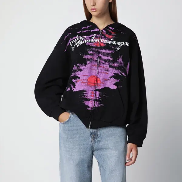 Balenciaga Zip-up Hoodie Dream Surfer In Cotton Fleece - Black
