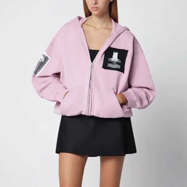 Balenciaga Antique Cotton Jersey Zip-up Hoodie - Pink