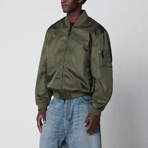 Balenciaga Khaki Nylon Zip-up Jacket - Green
