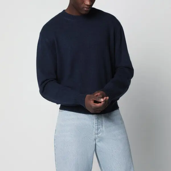 Bottega Veneta Midnight Sweater With Intrecciato Elbow Patches - Blue