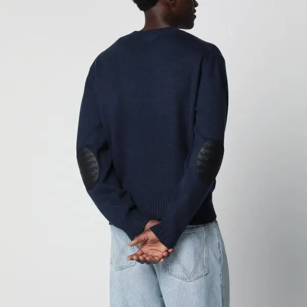Bottega Veneta Cashmere Crew Neck Sweater With Intrecciato Elbow Patches