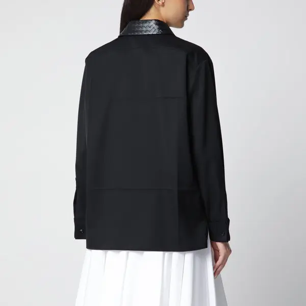 Bottega Veneta Light Wool Twill Shirt With Braided Leather Collar