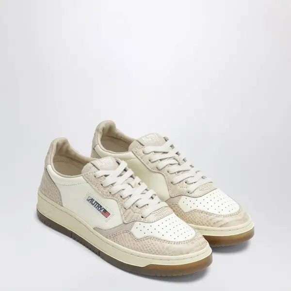 AUTRY Medalist Low Sneakers In Marshmallow/ivory With Python-effect Inserts