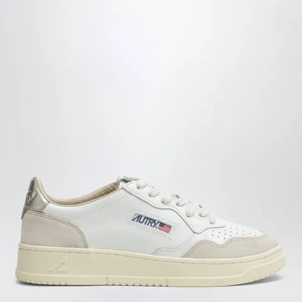 AUTRY Medalist Low Sneakers In Leather And Gold Suede - White