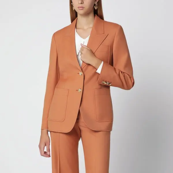 Chloé Single-breasted Jacket In Burnt Orange Wool Gabardine - Yellow