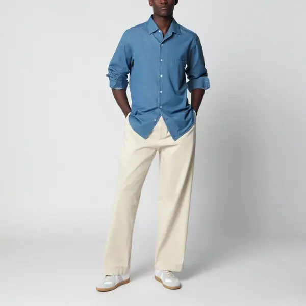 Loro Piana André Cotton Denim Shirt In Super Stone Washed
