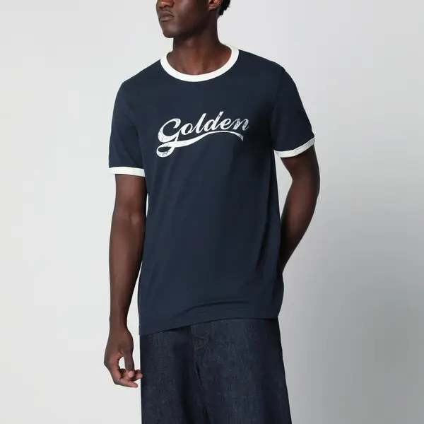 GOLDEN GOOSE Cotton T-shirt With Vintage Logo Print In /white - Blue