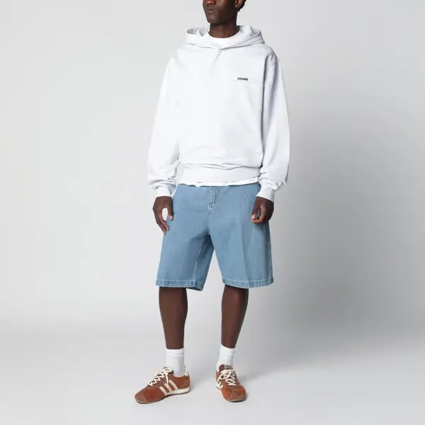 Jacquemus Cotton Fleece Hoodie With Grosgrain Logo - Grey